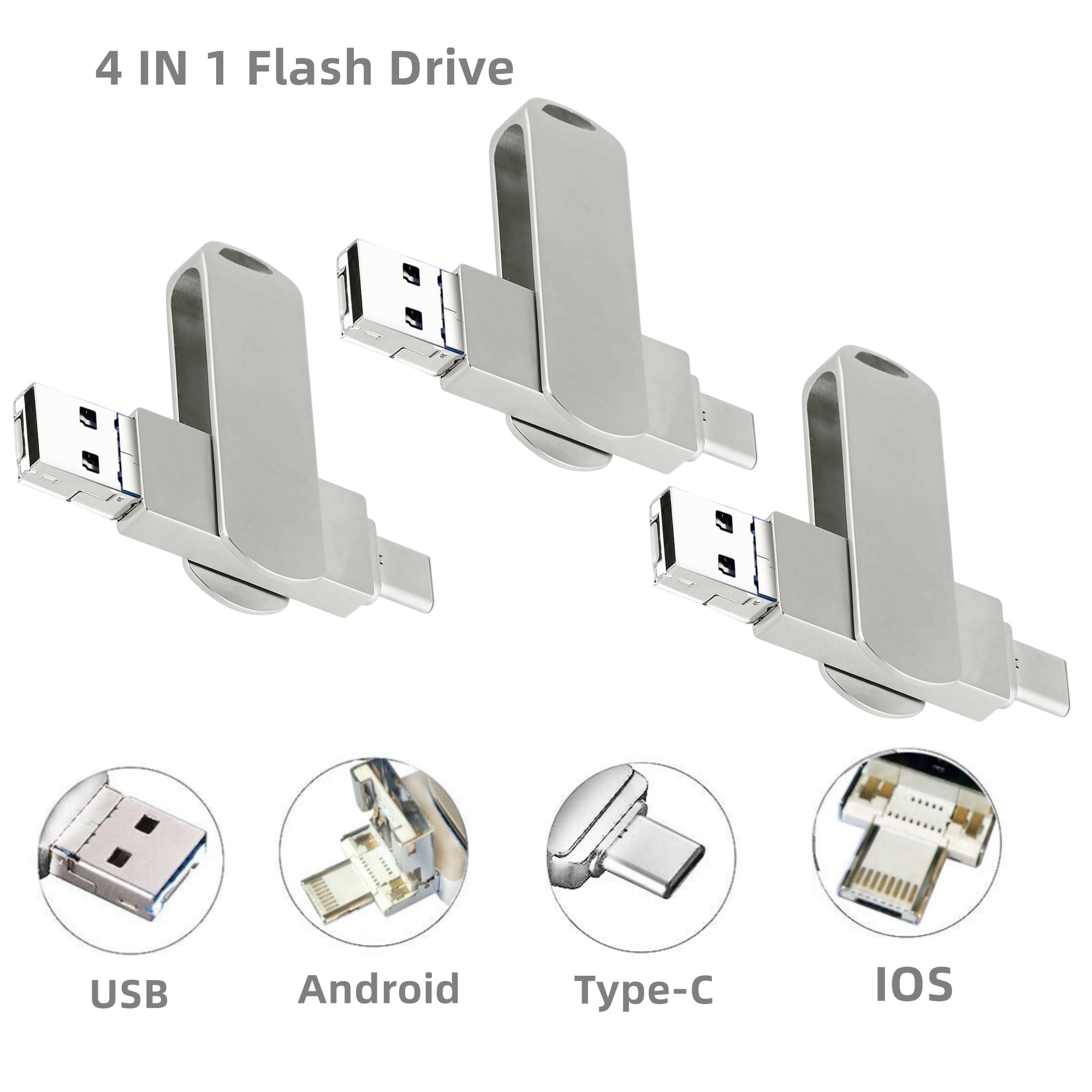 Jahy2Tech 3Pack 64GB USB 3.0 Flash Drive Memory Stick, 4-in-1 for ...