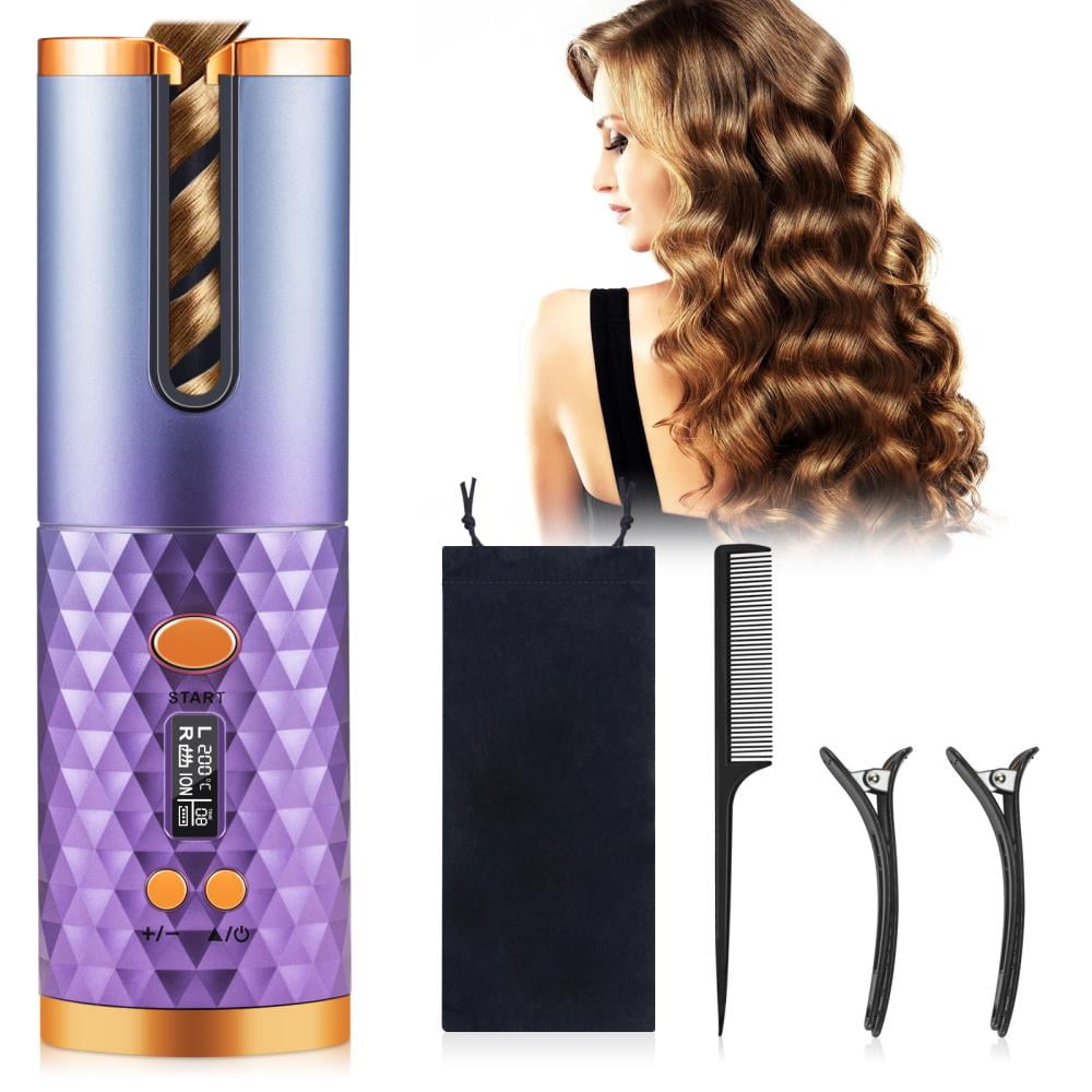 Jahy2Tech Curling Iron: Cordless, Auto, 6 Temp & Timer, LCD, USB Charge ...