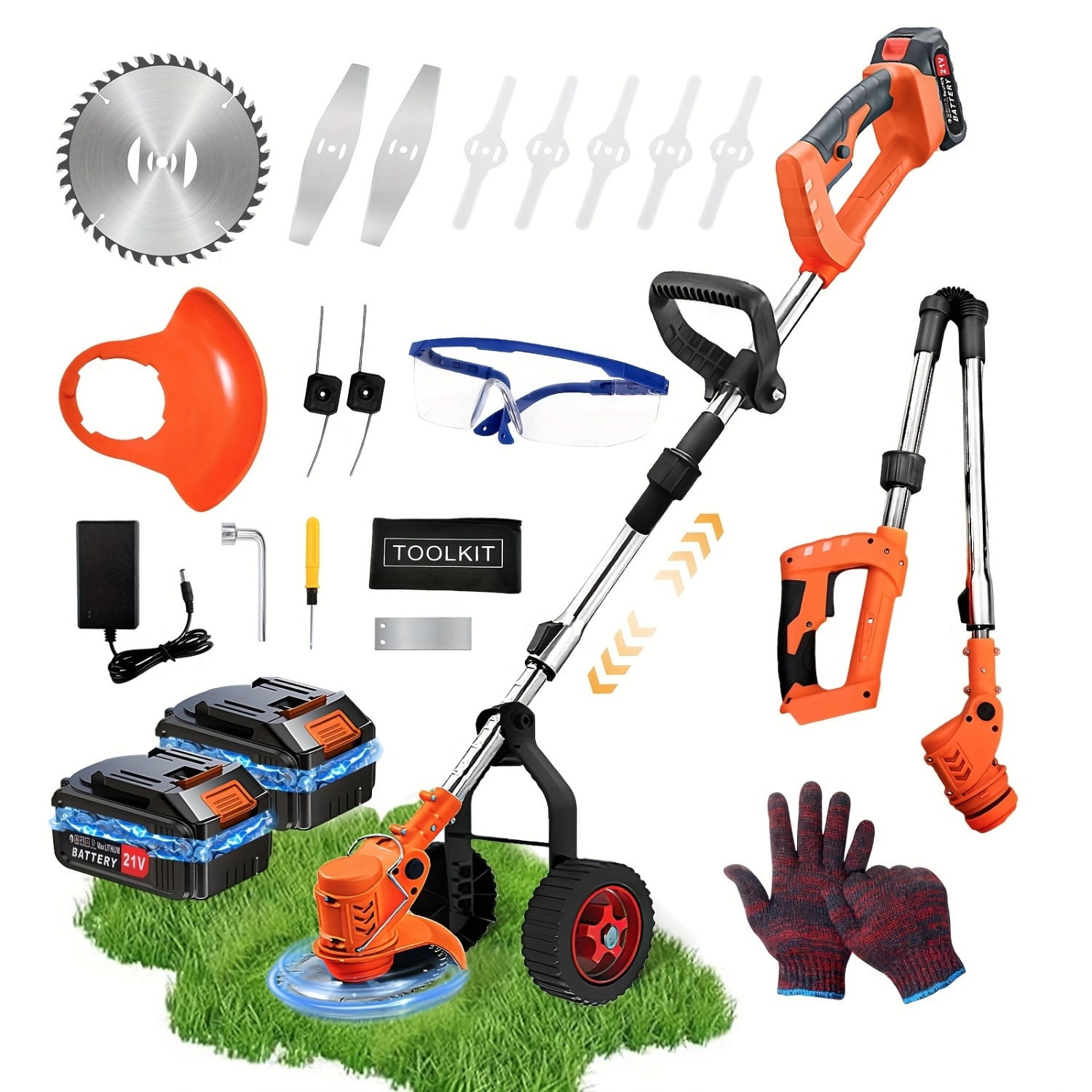 Jahy2Tech Cordless Electric Weed Wacker, 4-in-1 Trimmer Wheels 21V ...