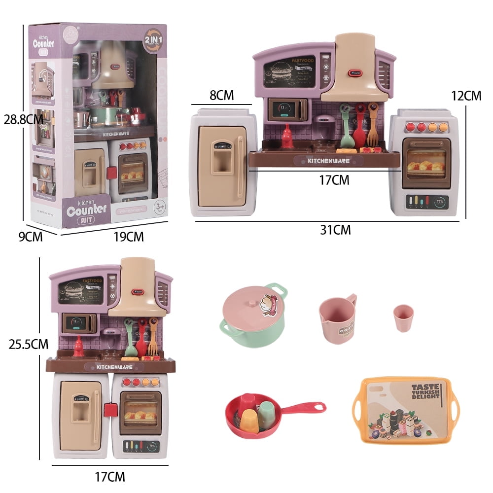 Onemayship 2 in 1 Mini Kitchen Playset with Stove and BBQ, Pretend Play ...