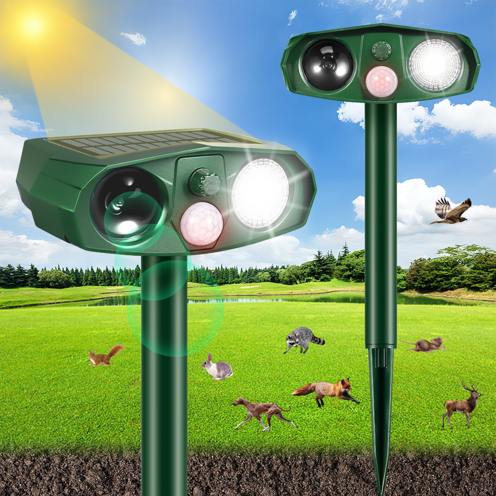 Jahy2Tech Solar Ultrasonic Animal Repeller, Cat Repellent, Siren and ...