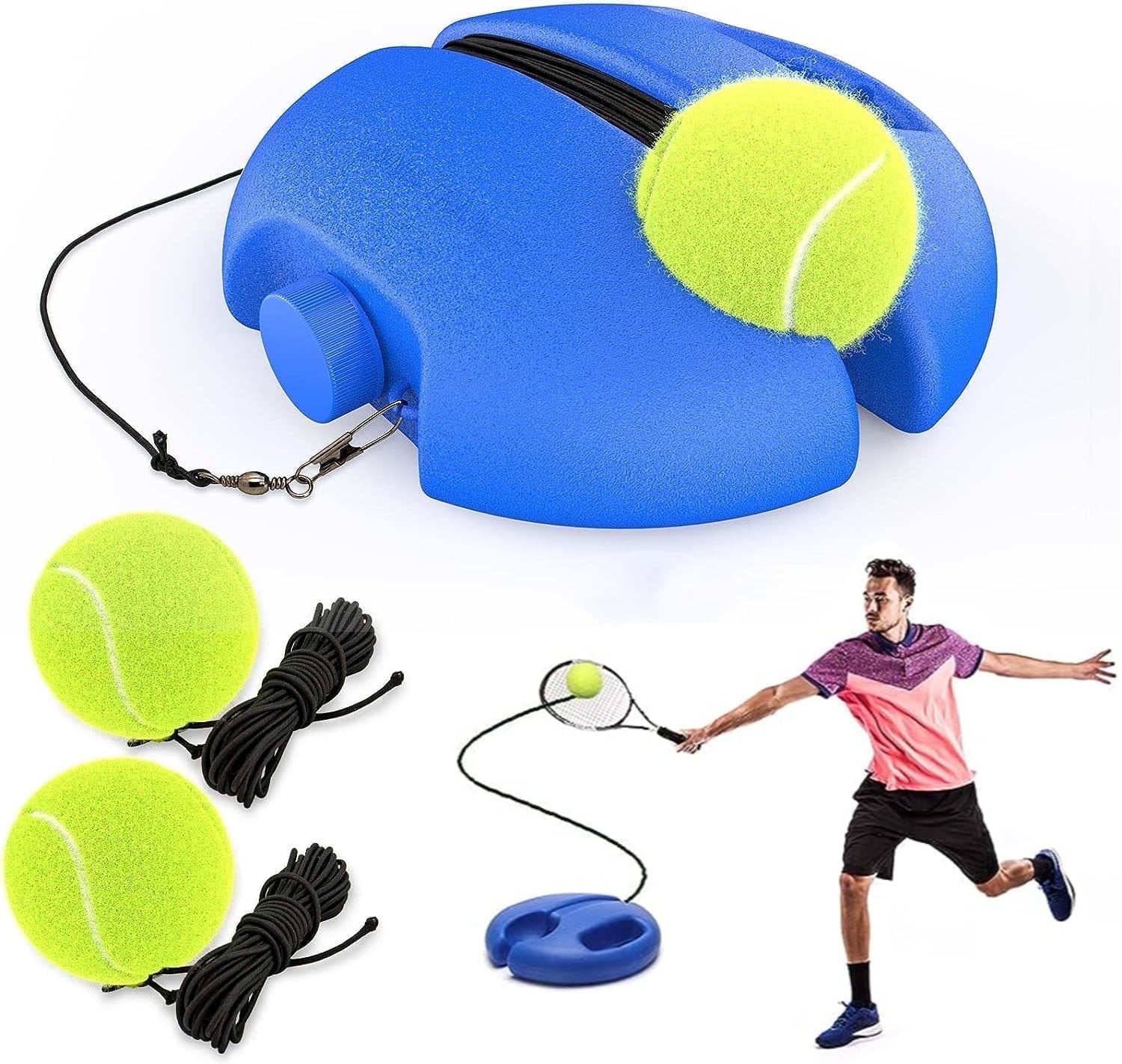 Jahy2Tech Portable Tennis Trainer Rebound Ball with 3 String Balls for ...