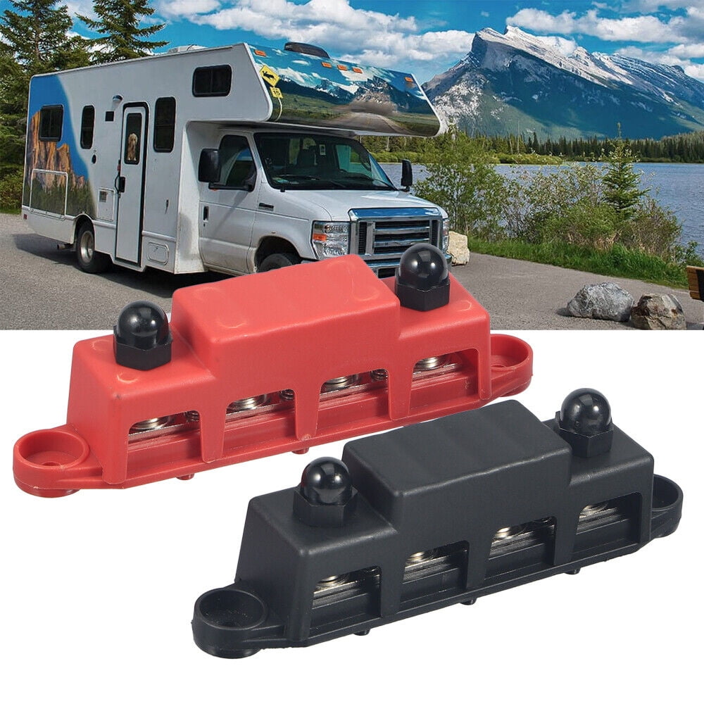 JahyElec Red & Black 3/8" 4 Stud Power Distribution Busbar Bus Bar With ...