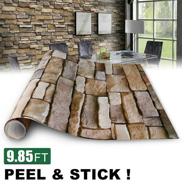 JLLOM Faux Vinyl Kitchen Look Stone Brick Wallpaper, Self-Adhesive ...
