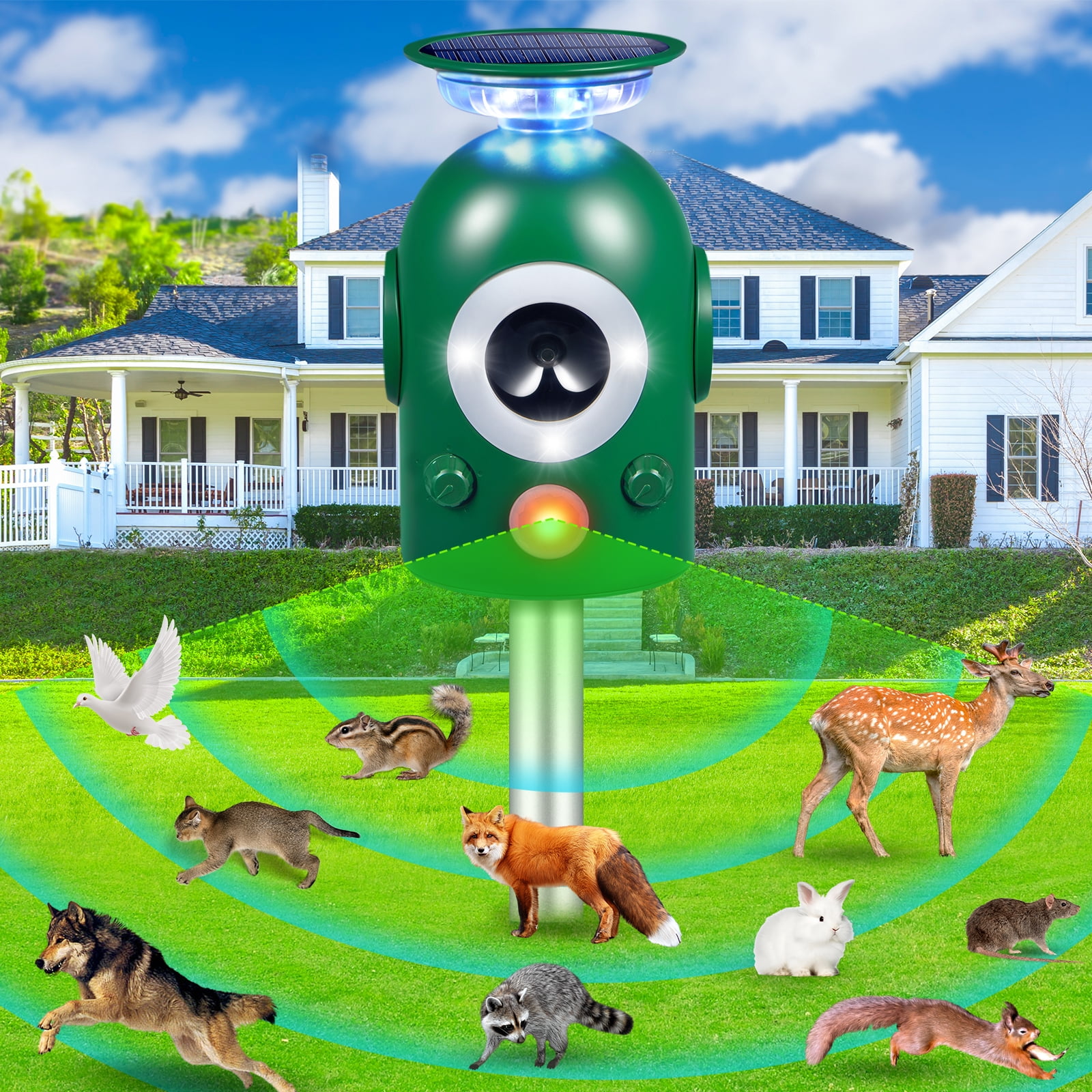 JahyShow Solar Animal Repellent, Outdoor Ultrasonic Control Squirrel ...