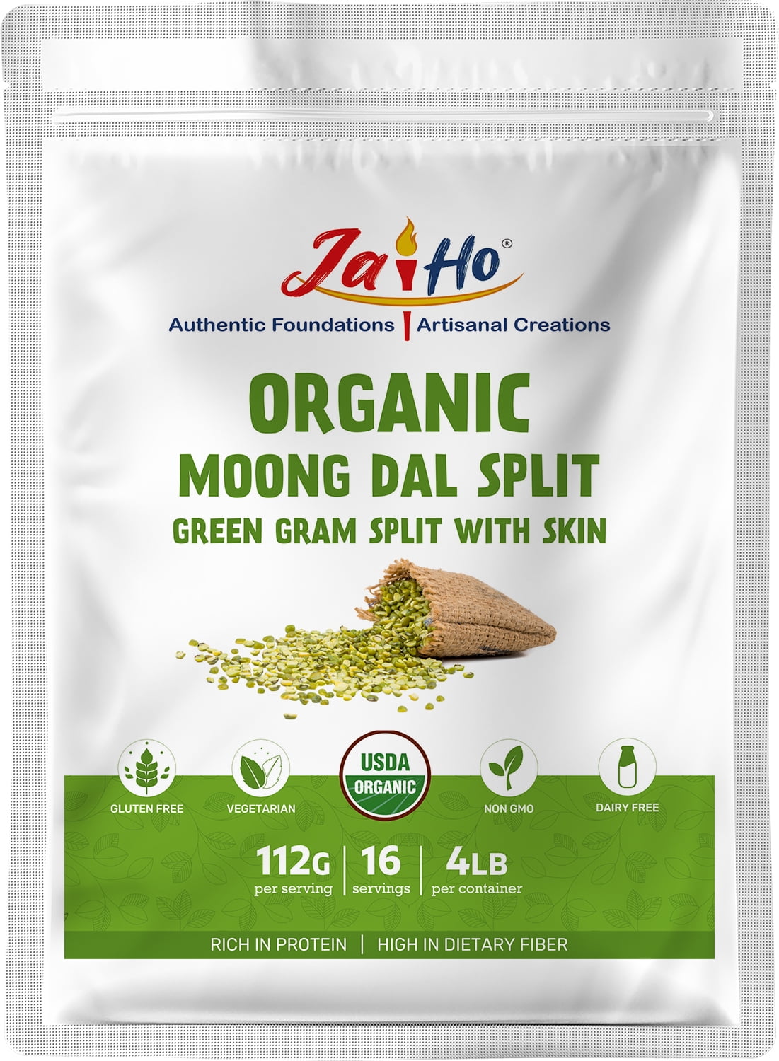 Jai Ho Certified Organic Moong Mung Split Dal with Skin Husk 4 lb ...