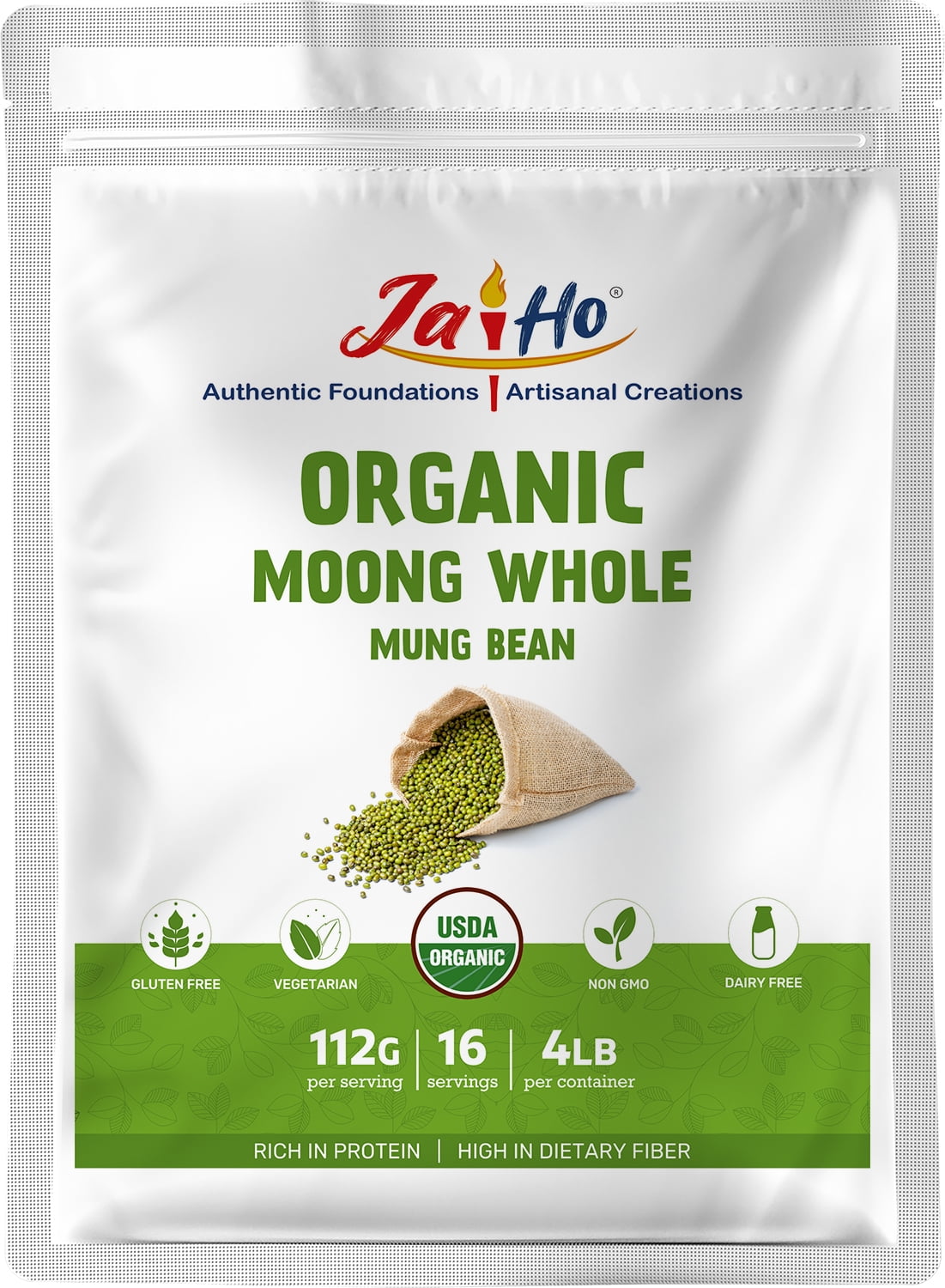 Jai Ho Organic Mung Bean 4 lb - Mung Moong Beans Whole for Sprouting ...
