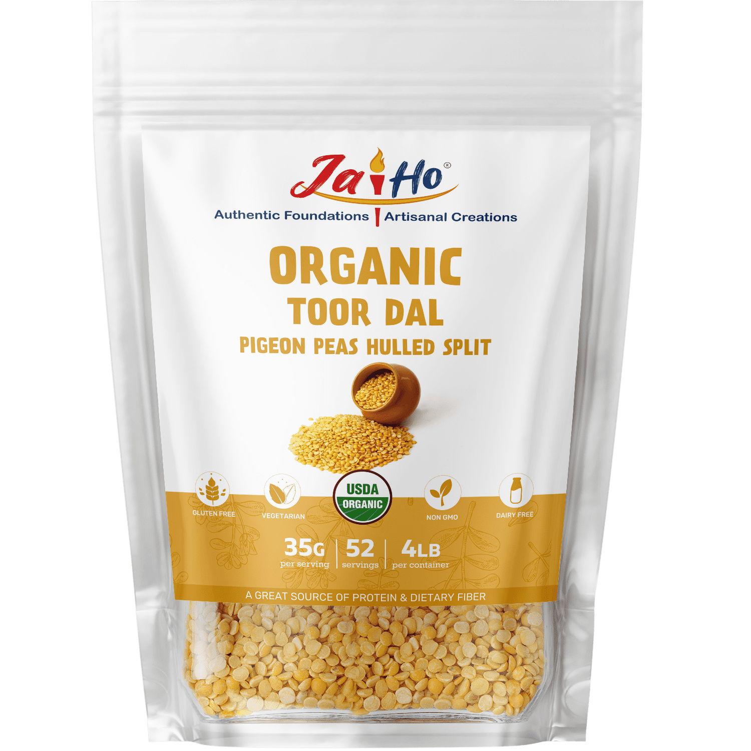 Jai Ho Organic Toor Daal 4 lb, Non-GMO, Kosher, USDA Organic Hulled ...