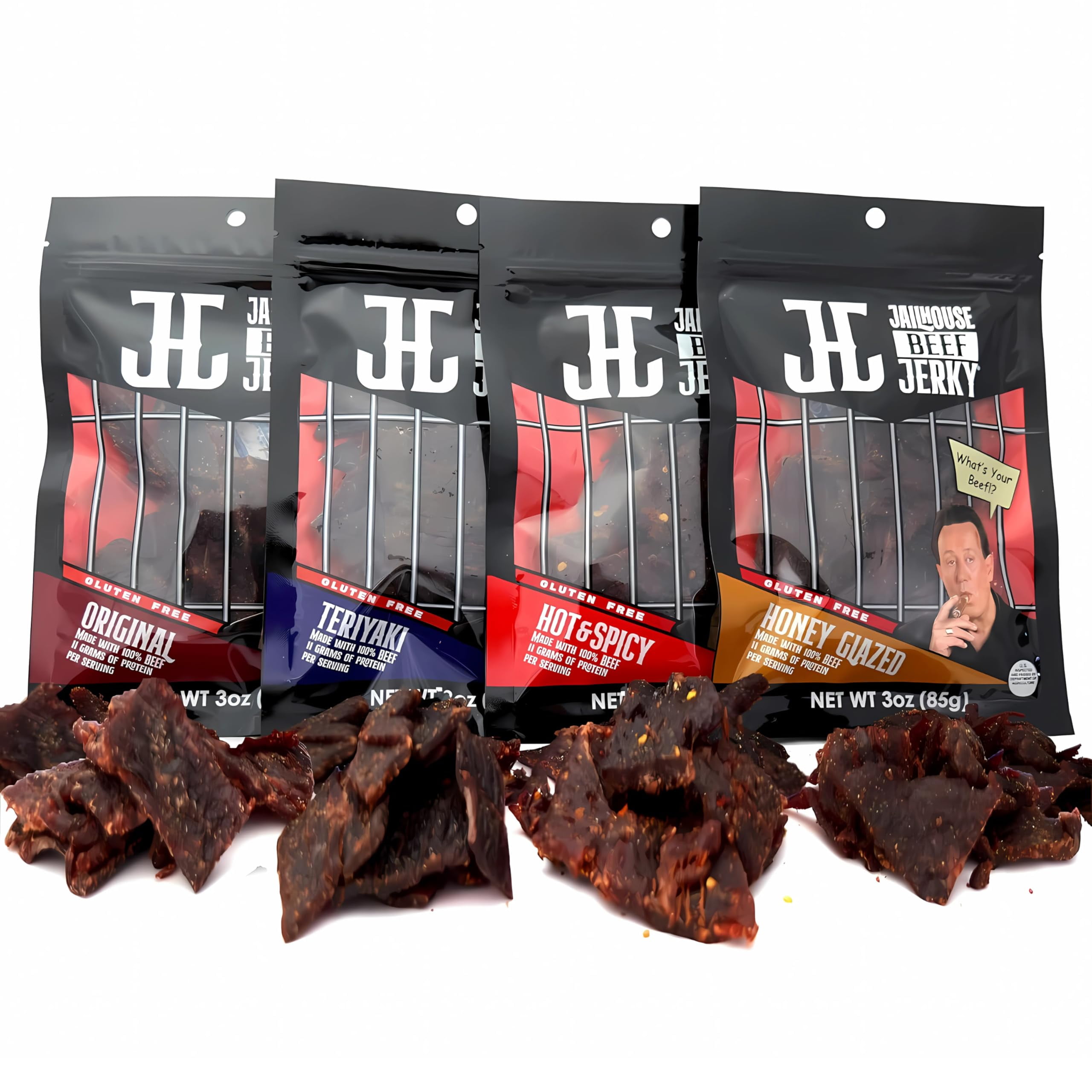 JailHouse Beef Jerky - SSF20 4 Flavor Pack - 3 Oz Bag of Premium Beef ...