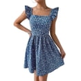 Jaimenalin Women Floral Mini Dress Square Neck Ruffle Shoulder Back Tie ...