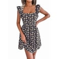 Jaimenalin Women Floral Mini Dress Square Neck Ruffle Shoulder Back Tie ...