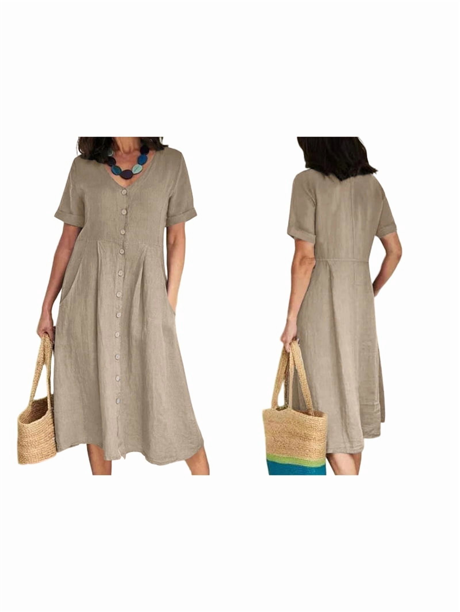Jaimenalin Women'S Light-Weight V Neck Short Sleeve Button Down Loose ...
