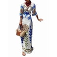 Jaimenalin Women'S Square Neck Puff Sleeve Cutout Tie Back Printed Maxi ...