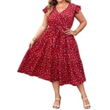 Jaimenalin Womens Boho Print V-Neck Short Sleeve Dress Red XL - Walmart.com