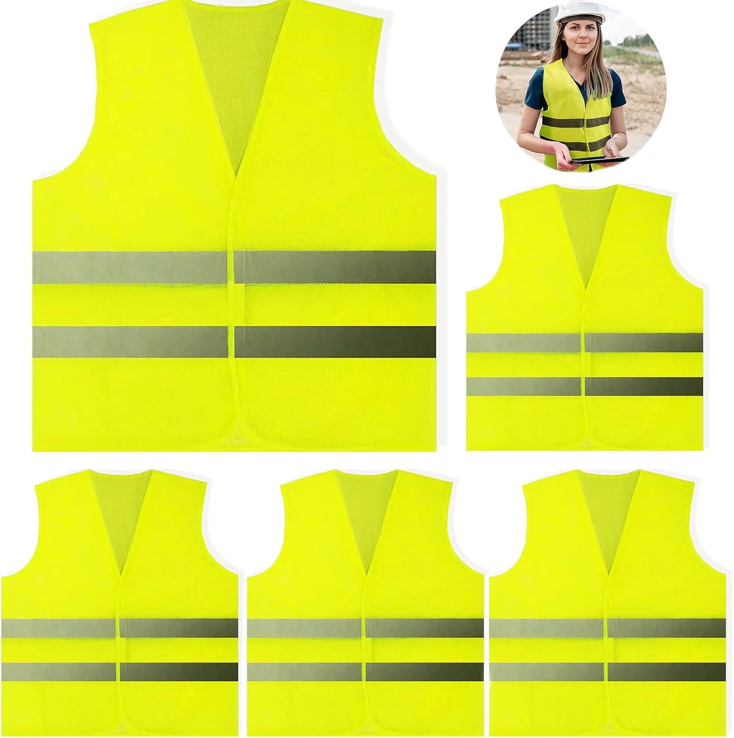 Jaina 5 Pack Hi Vis Vests,Safety Vests,Standard Size Reflective High ...