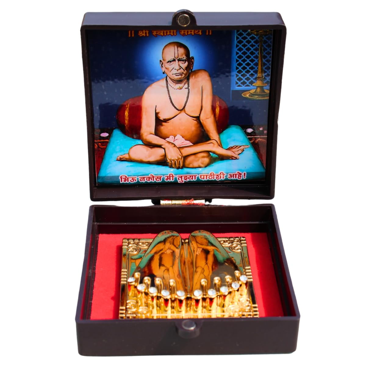 Jainkart Swami Samarth Photo Frame With Charan PadukaFoot Print In Square Box For Pooja Room ...