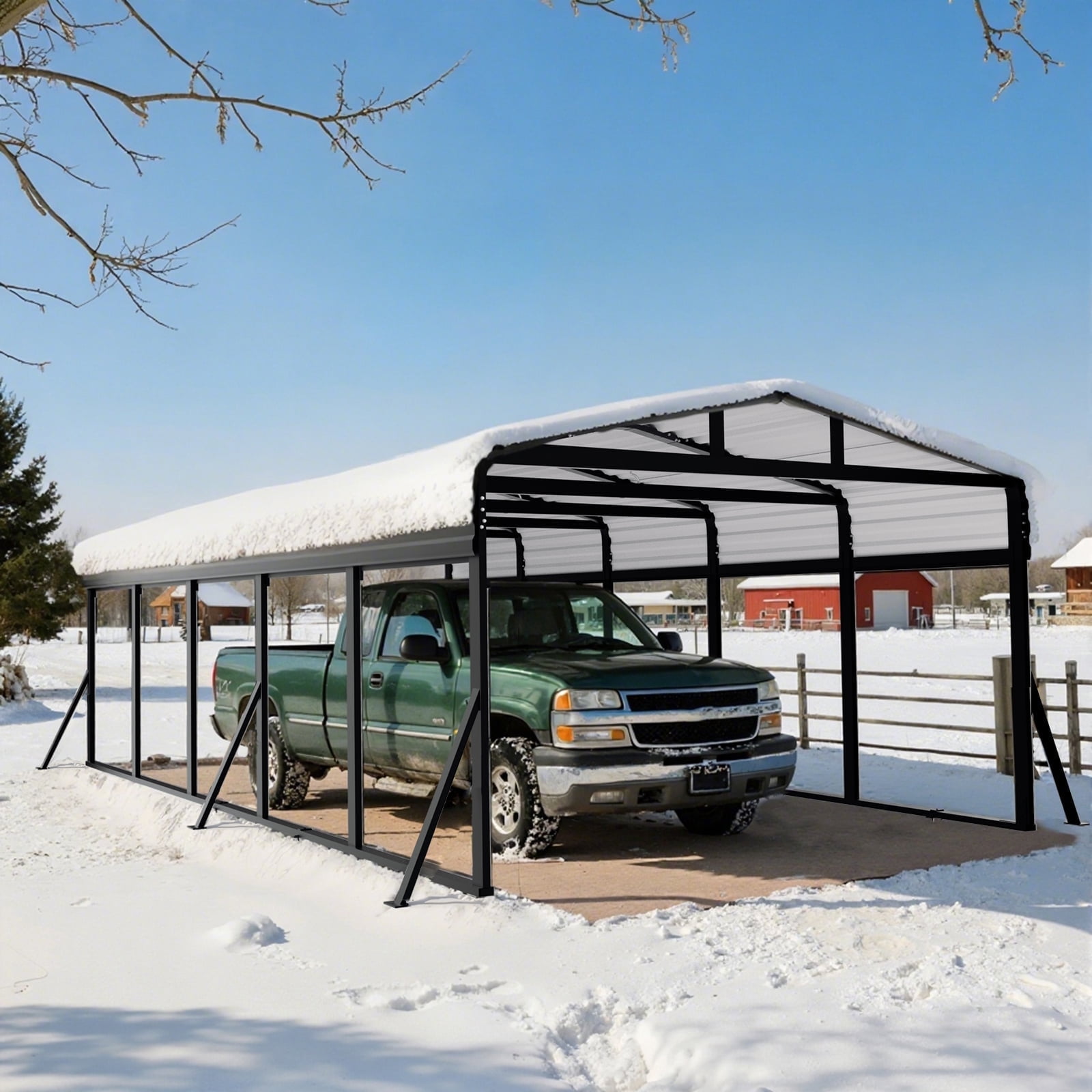 Sylviera 12x25ft Heavy-Duty Metal Carport, Outdoor Car port Canopy with ...