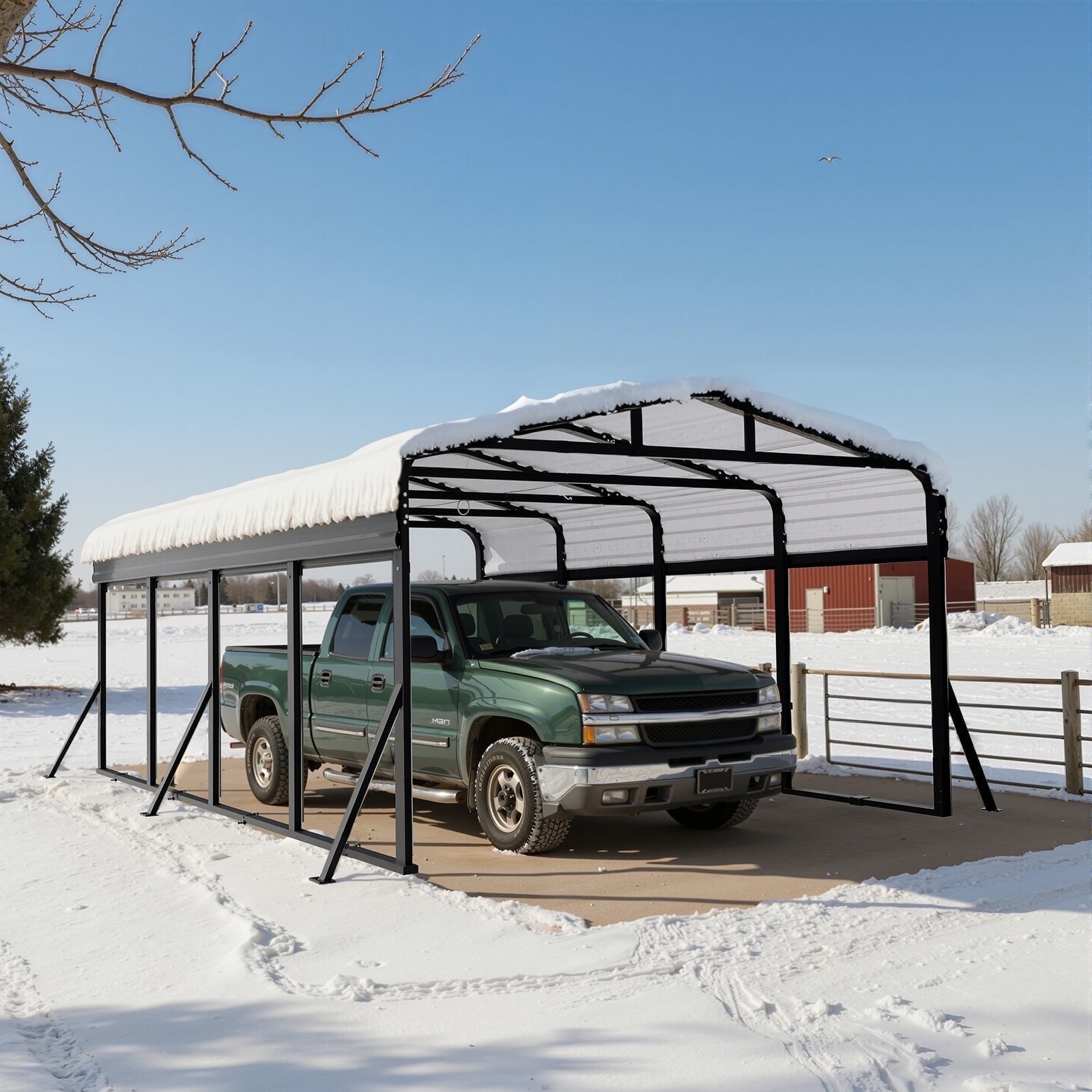 Sylviera 12x20ft Heavy-Duty Metal Carport, Outdoor Car port Canopy with ...