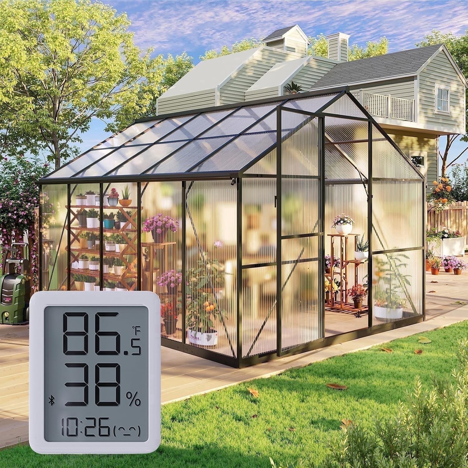 Sylviera 8x10ft Outdoor Walk-in Greenhouse with Thermometer Hygrometer ...