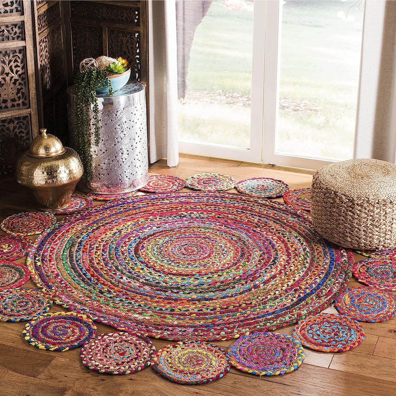 Jaipur Art And Craft Antique Braided Round Jute, Cotton Round Area Rug ...
