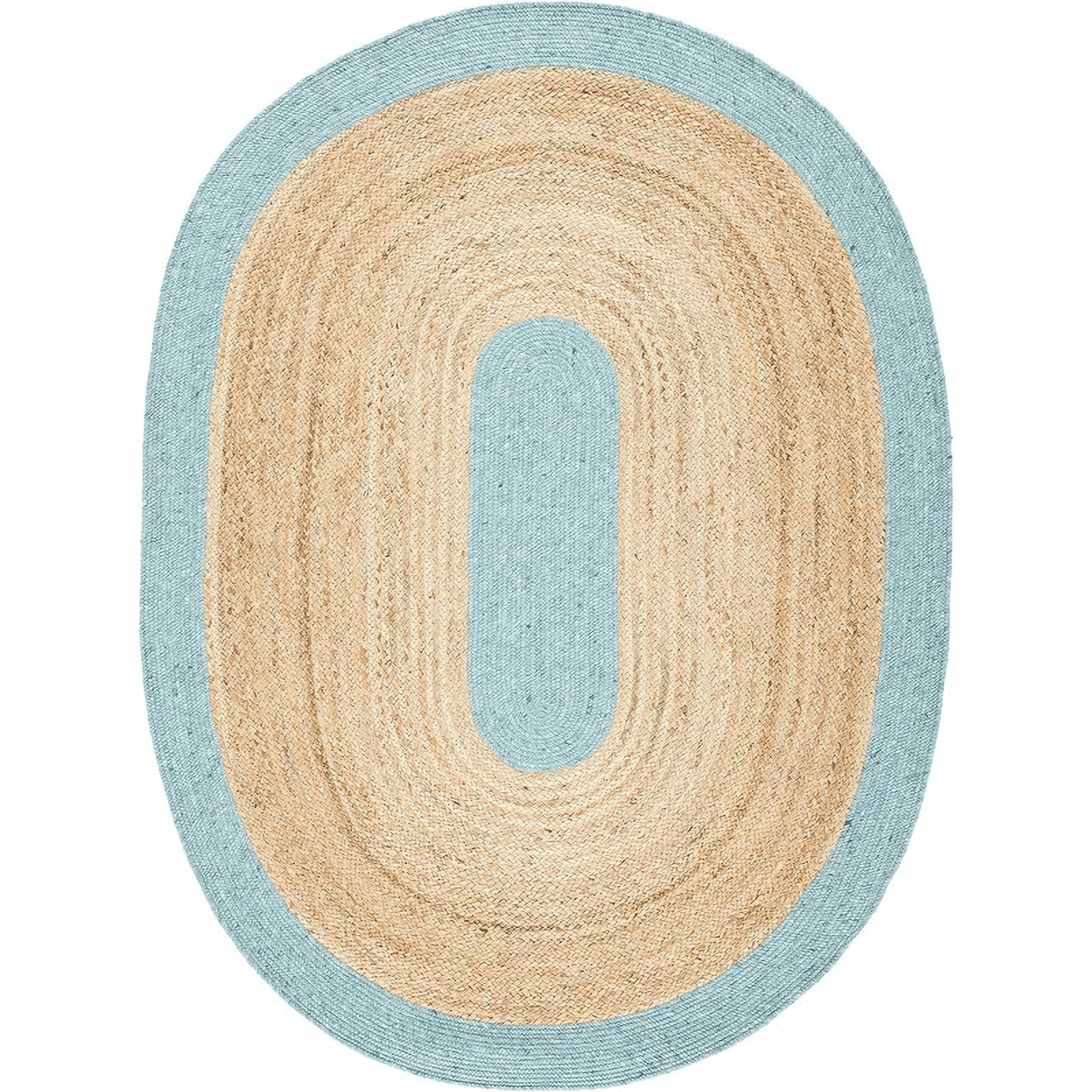 Jaipur Art And Craft Handmade Oval Shape Jute Area Rug with Light Blue ...