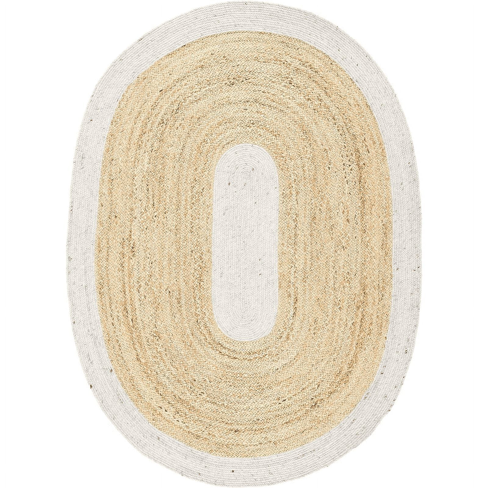 Jaipur Art And Craft Handmade Oval Shape Jute Area Rug with White ...