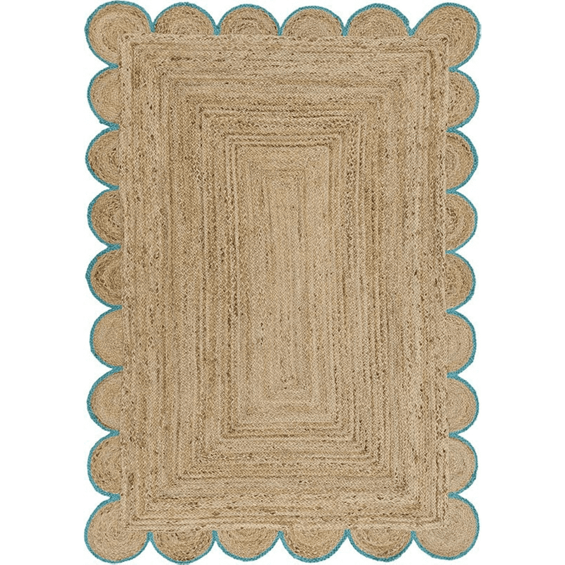 Jaipur Art And Craft Jute Area Rug Beige Sky Blue Border Rectangle ...