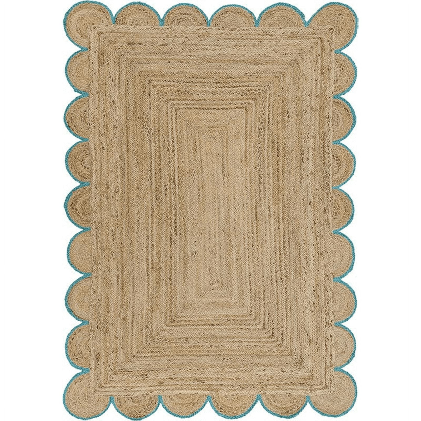 Jaipur Art And Craft Jute Area Rug Beige Sky Blue Border Runner Braided ...