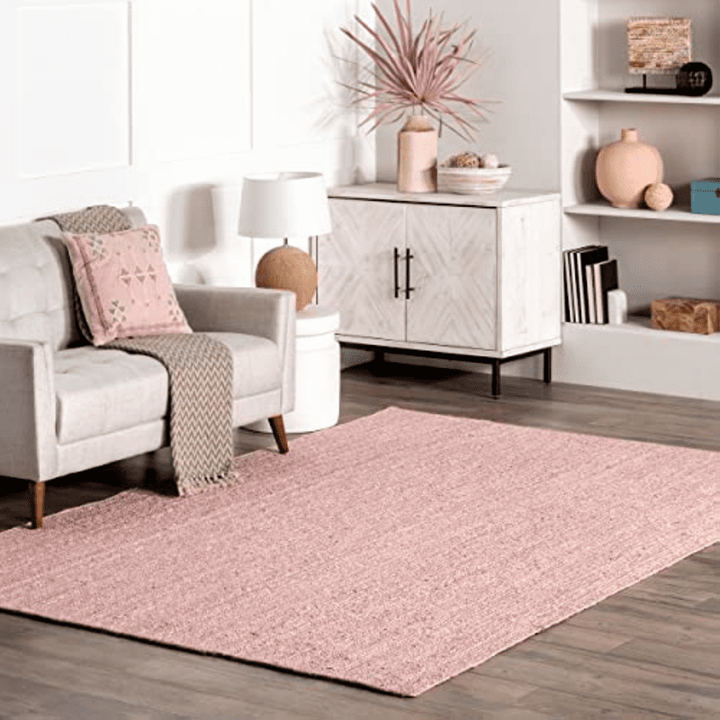 Jaipur Art And Craft Pink Jute Area Rug Rectangle Braided Reversible ...