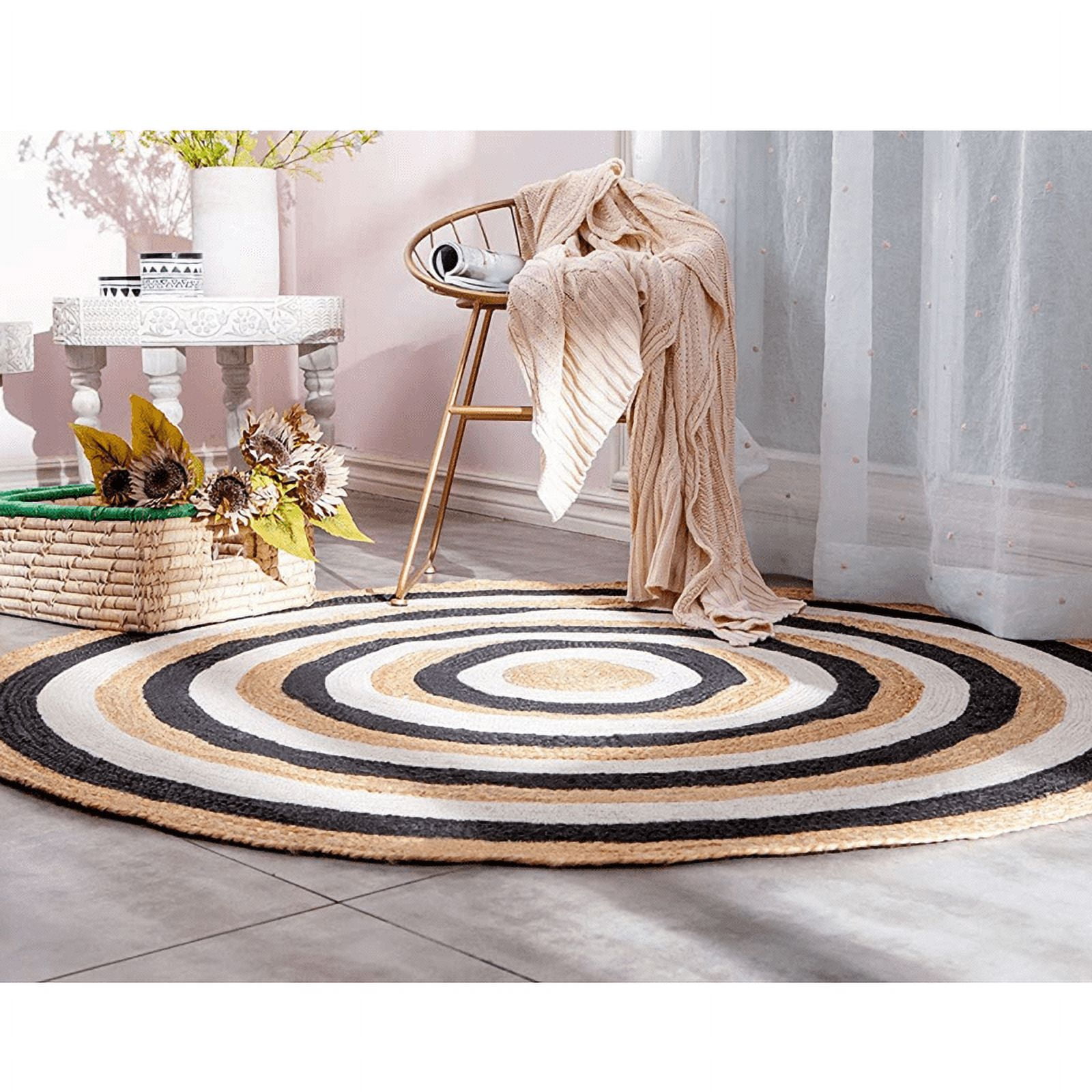 Jaipur Art And Craft Reversible Round Rug Jute and Cotton Hand Braided ...