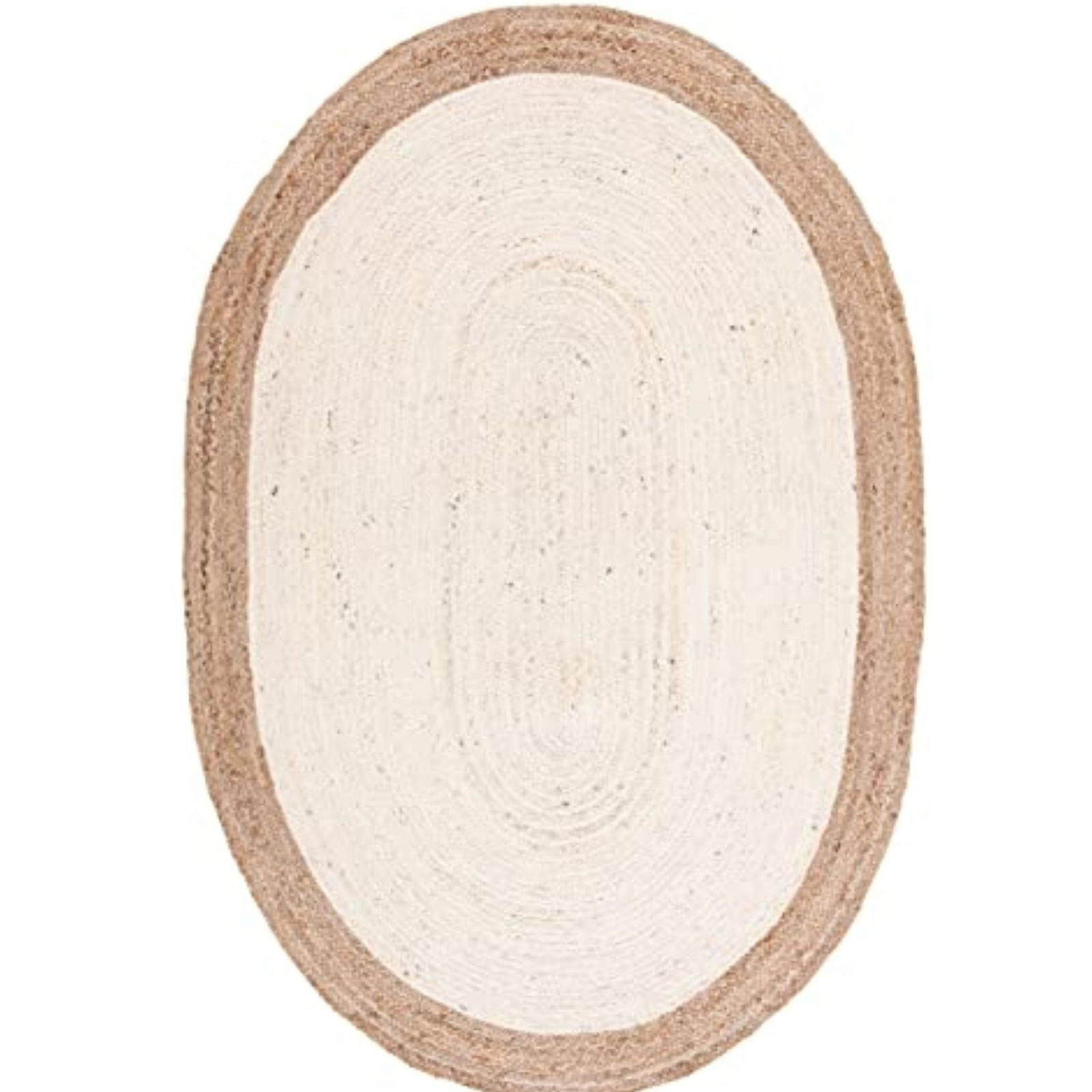 Jaipur Art And Craft White Beige Border Oval Hand Braided Reversible ...