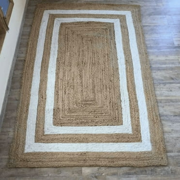 Jaipur Art And Craft Bohemian Rectangle Scallop White, Brown Jute Area ...
