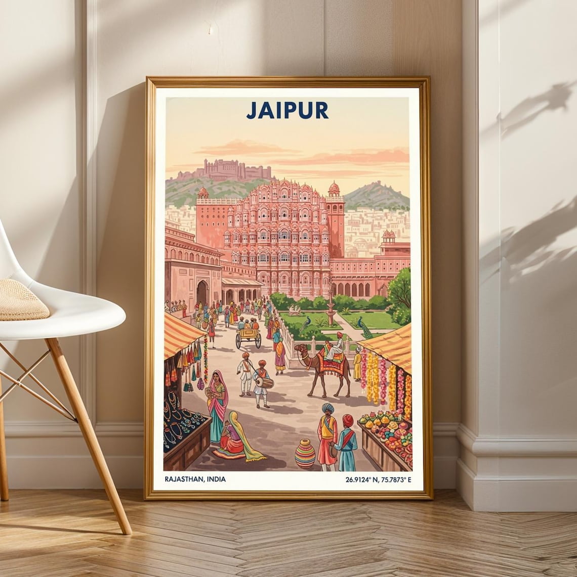 Jaipur Hawa Mahal Vintage Art Print: Gouache Indian Cityscape, Unframed ...