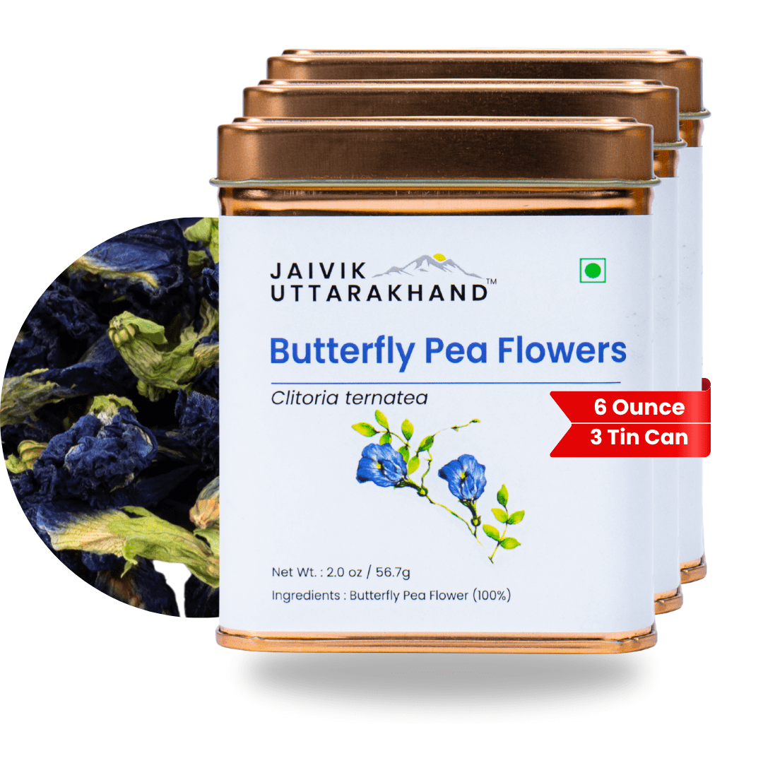 Jaivik Uttarakhand - Butterfly Pea Tea (6 oz), Vitamin-Packed, Enjoy Hot or Cold for Calm, 3 Tin ...