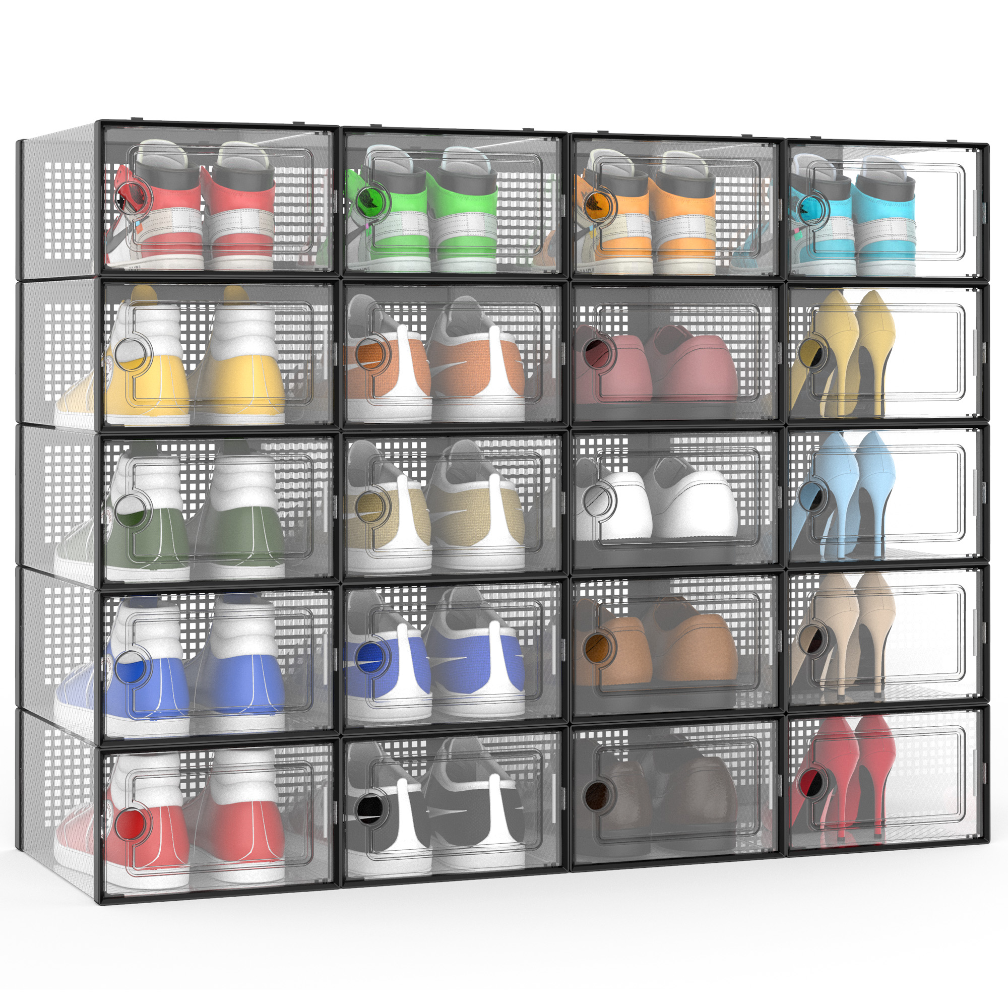 Nywaba Clear Shoe Box, Foldable Shoe Storage Boxes Plastic Shoe Organizer Bin, Large Clear ...