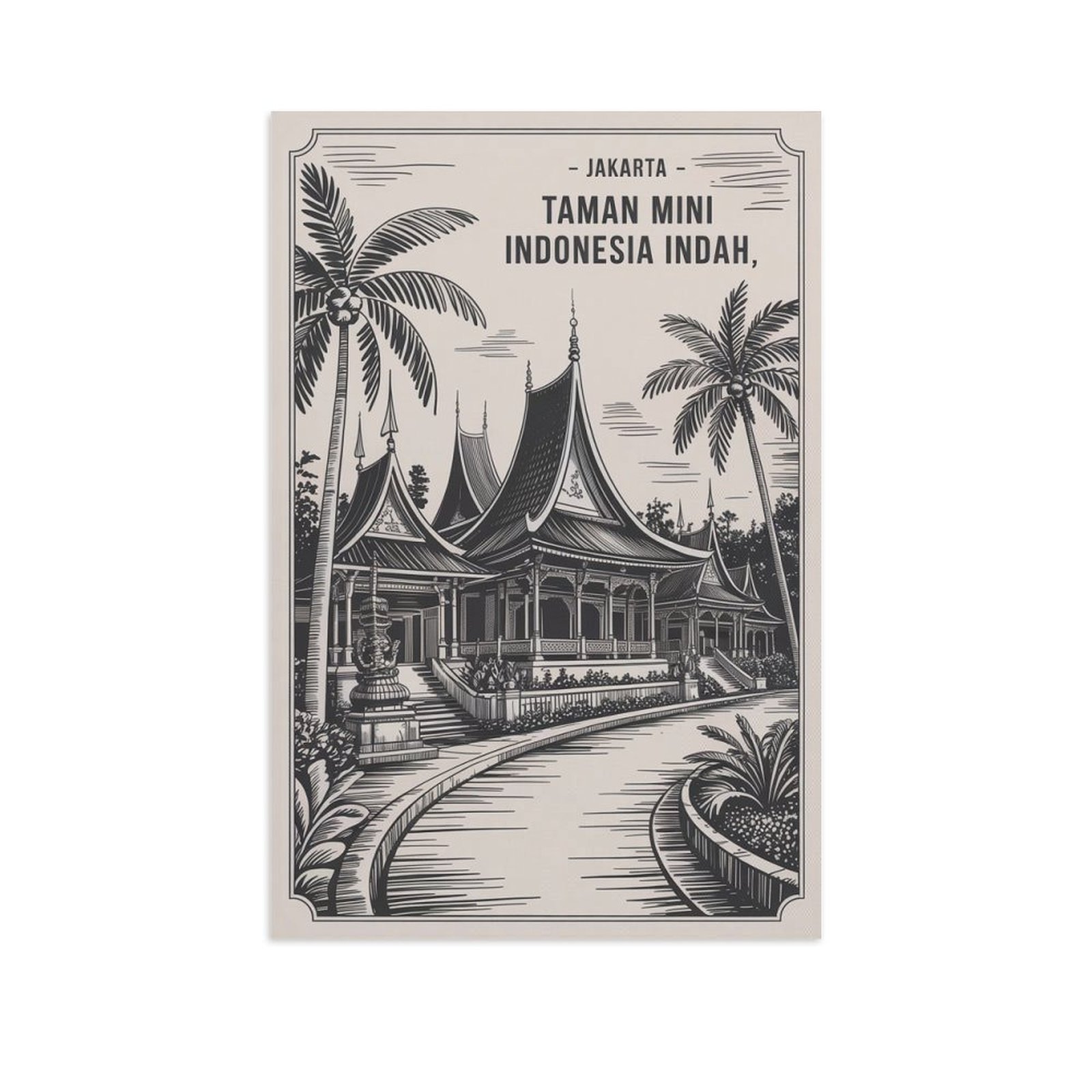 Jakarta TMII Ink Sketch Poster Hand Drawn Retro Vintage Travel ...