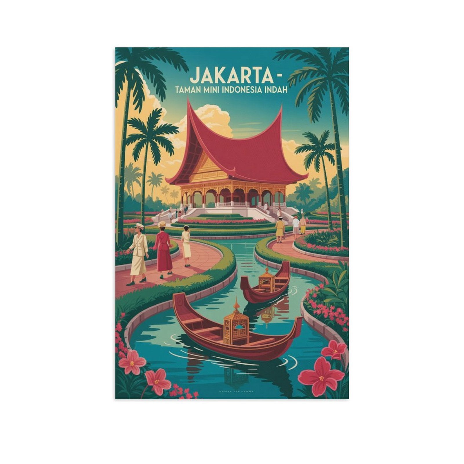 Jakarta TMII Poster Vintage Travel Wall Art Traditional Pavilion ...