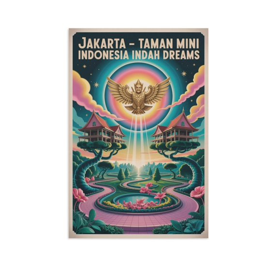 Jakarta TMII Surreal Poster Dreamlike Vintage Travel Indonesia Cultural ...