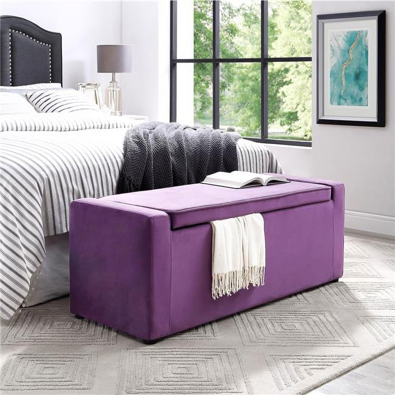 Jake Velvet Upholstered Shoe Storage Bench - Purple - Walmart.com