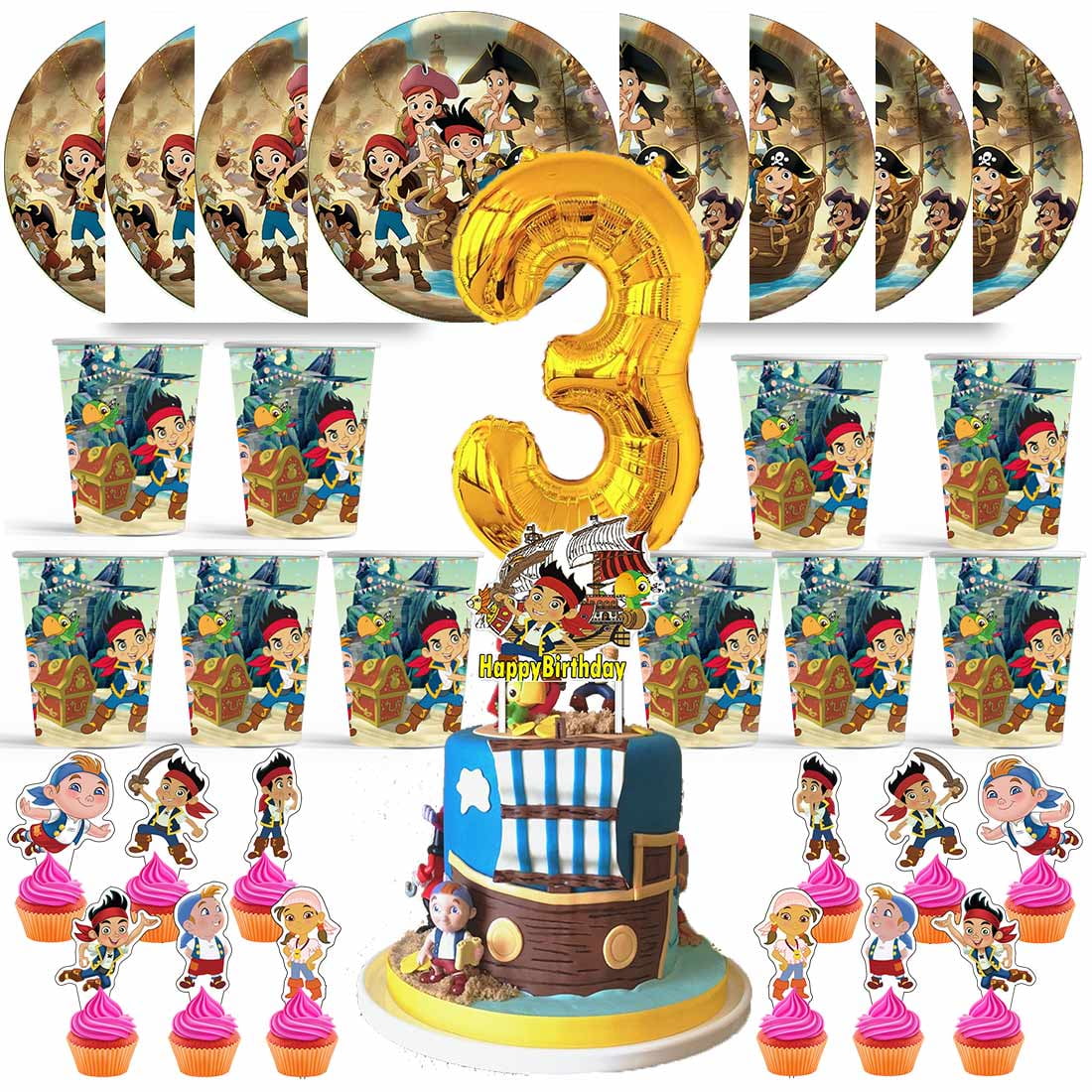 Jake and the Never Land Pirates Birthday 3rd Cups Party Supplies Plates ...