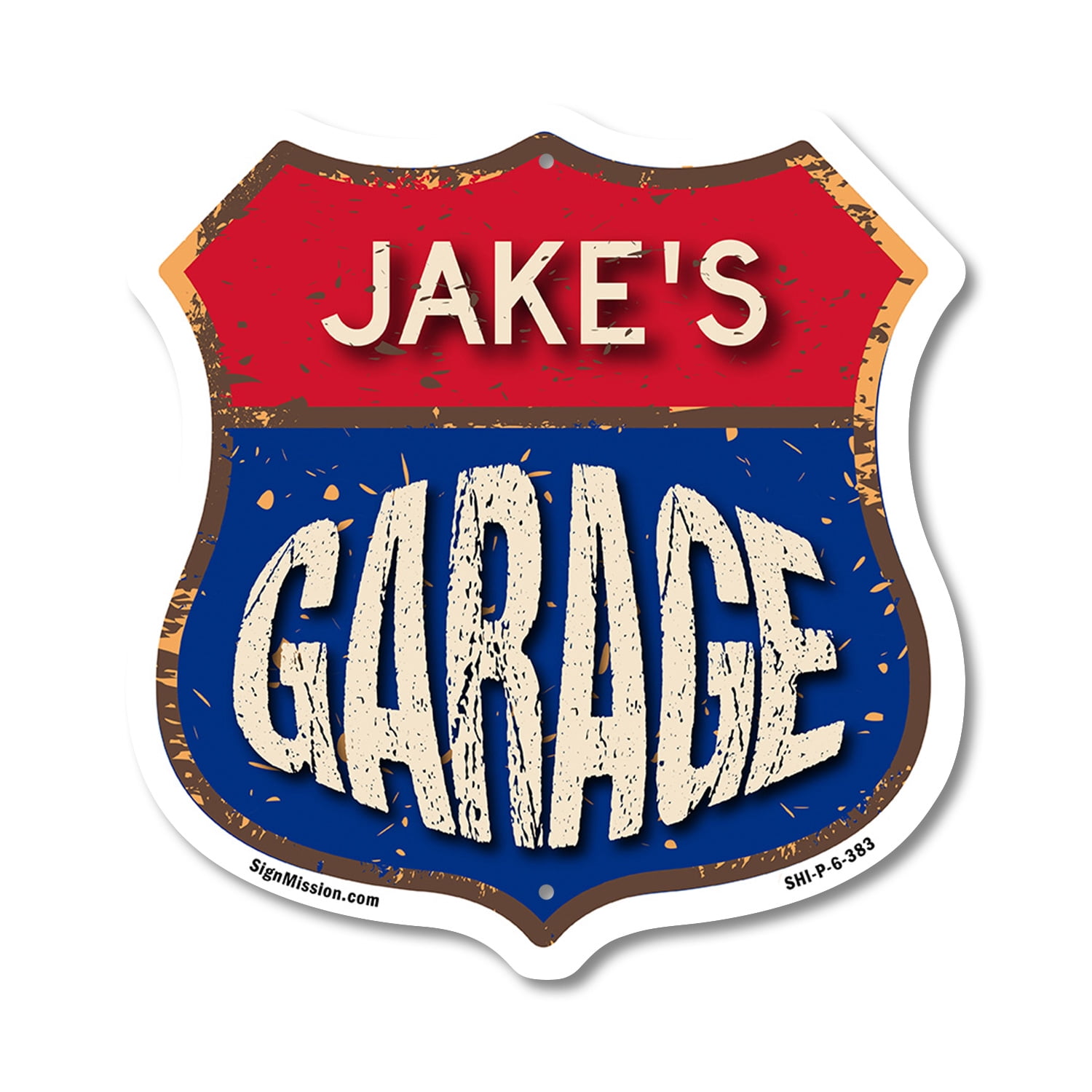 Jake's Garage 6 inch X 6 inch Shield Shaped Commercial Grade Plastic ...