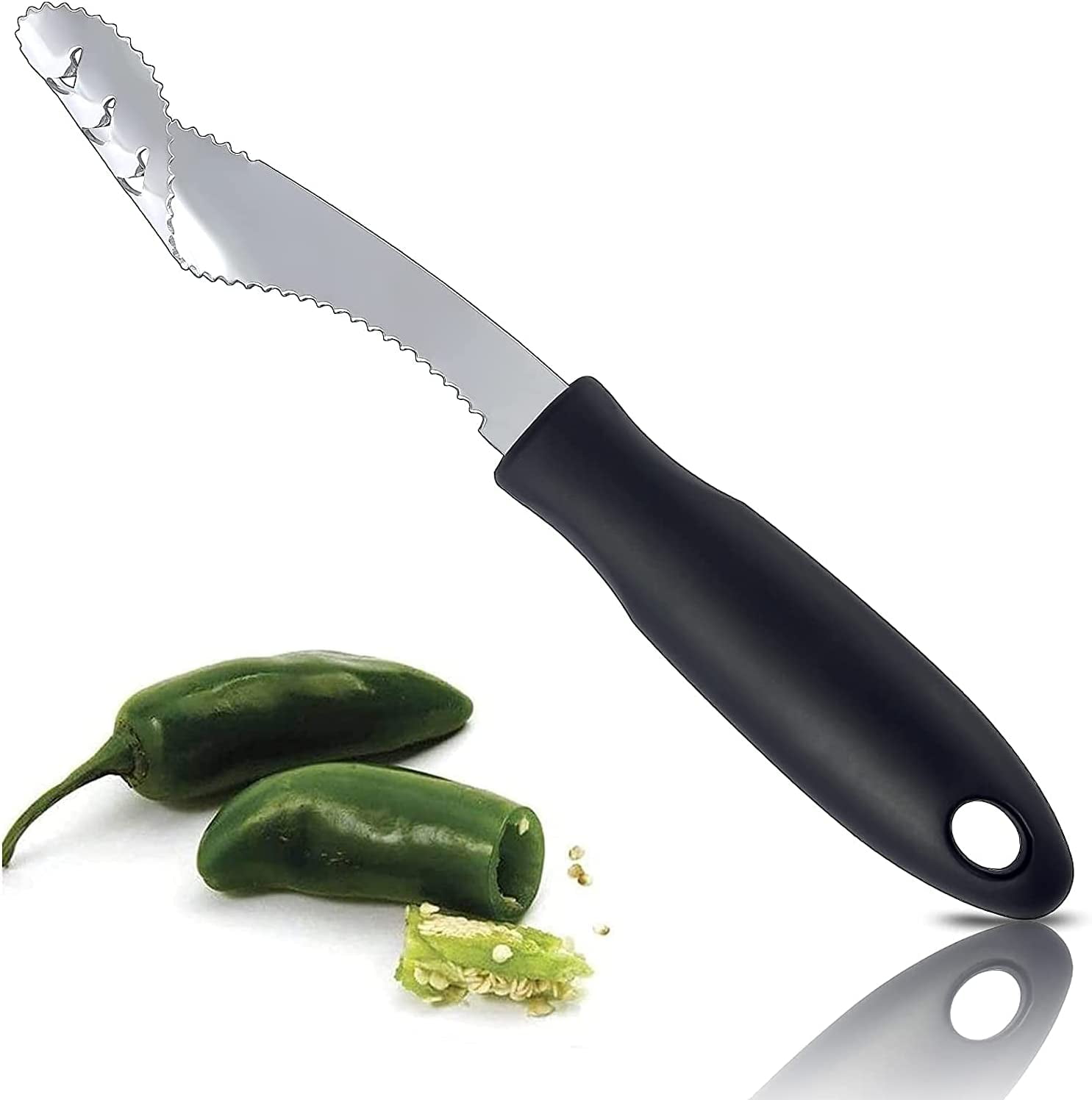 Jalapeno Corer Tool with Serrated Slice and Rubber Handle Easily Seed ...