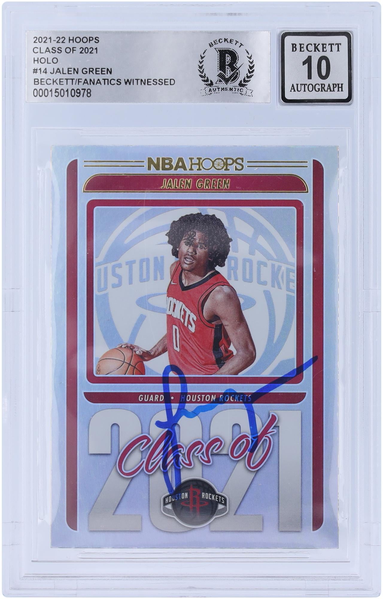 Jalen Green Houston Rockets Autographed 2021-22 Panini NBA Hoops Class of 2021 Holo #14 Beckett ...