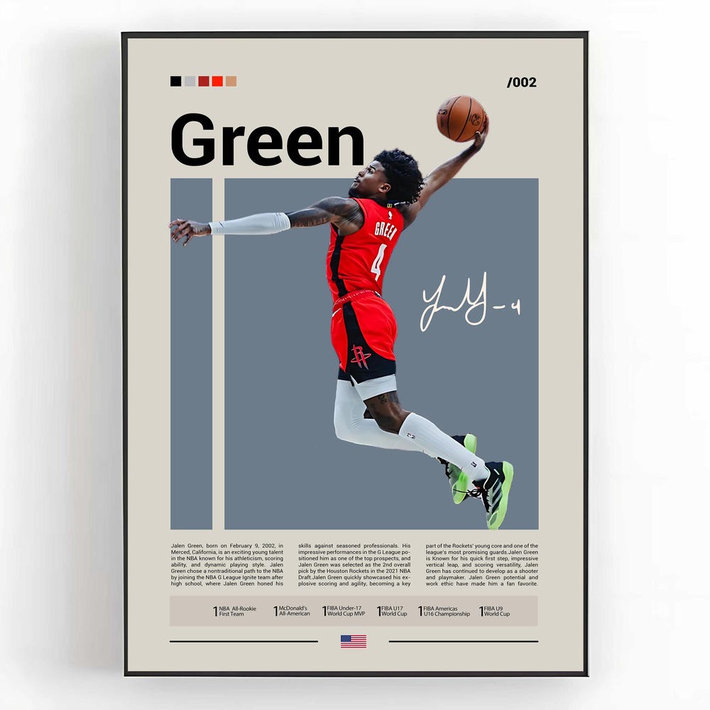 Jalen Green Poster, Houston basketball team Print, Basketball Art ...