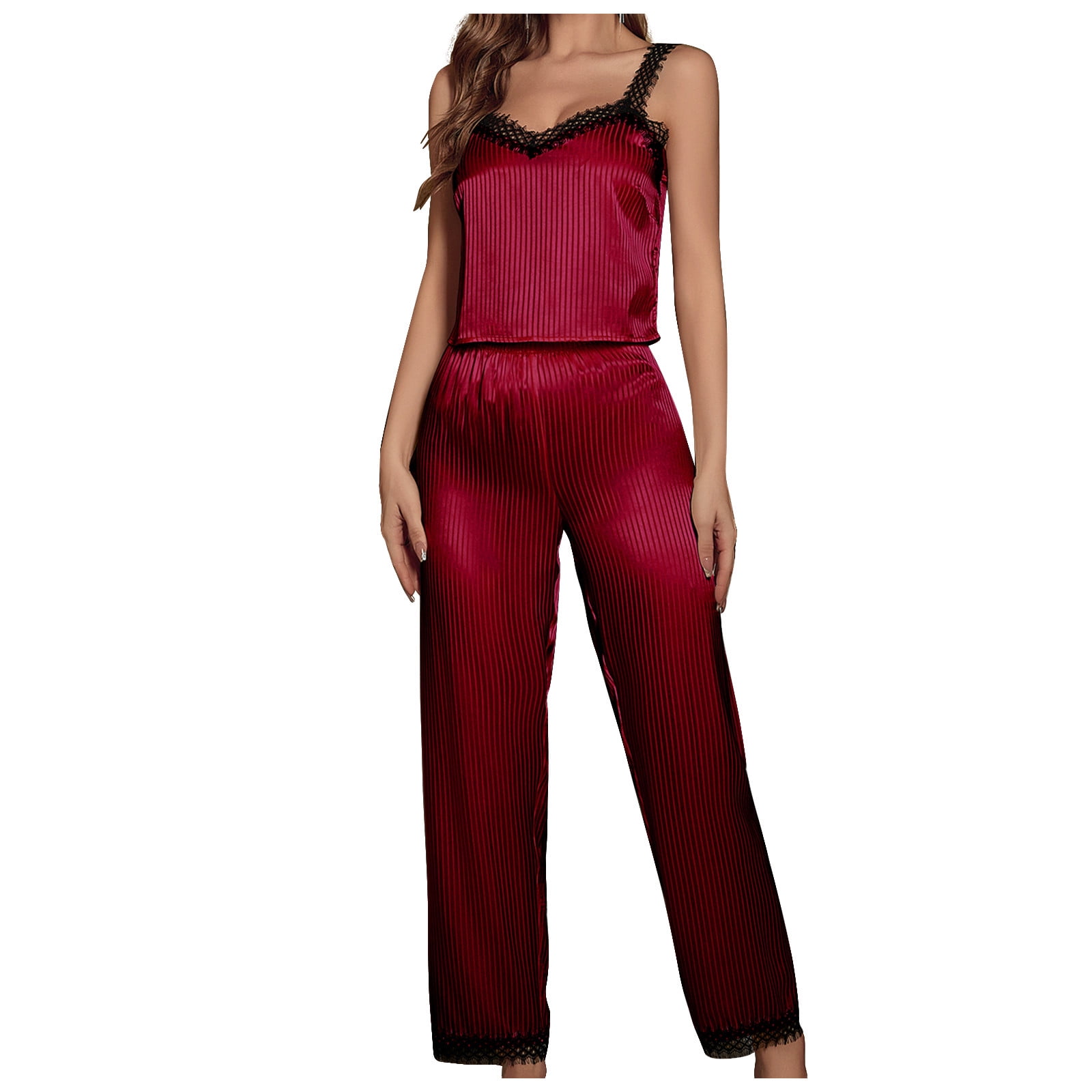 Jalioing 2 Piece Pajamas Outfits for Women Satin Slik Loungewear Set ...