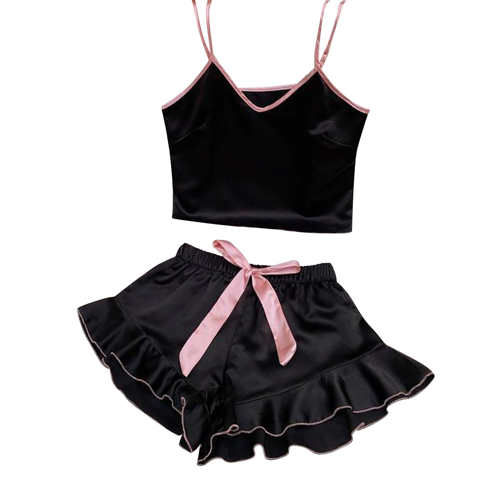 Jalioing 2 Piece Satin Pajamas Outfits Womens Shorts Loungewear Set ...