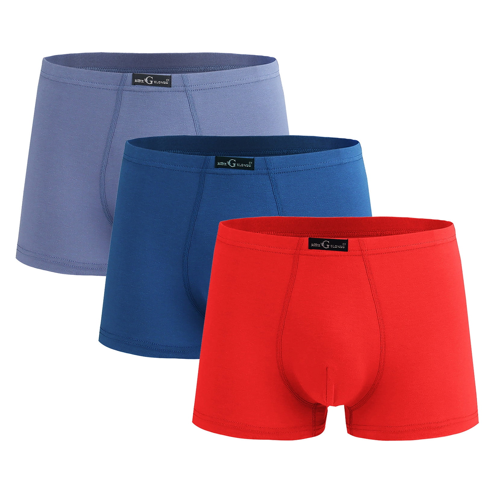 Jalioing 3 Pack Boxer Underwear for Men Solid Color Breathable Cotton ...