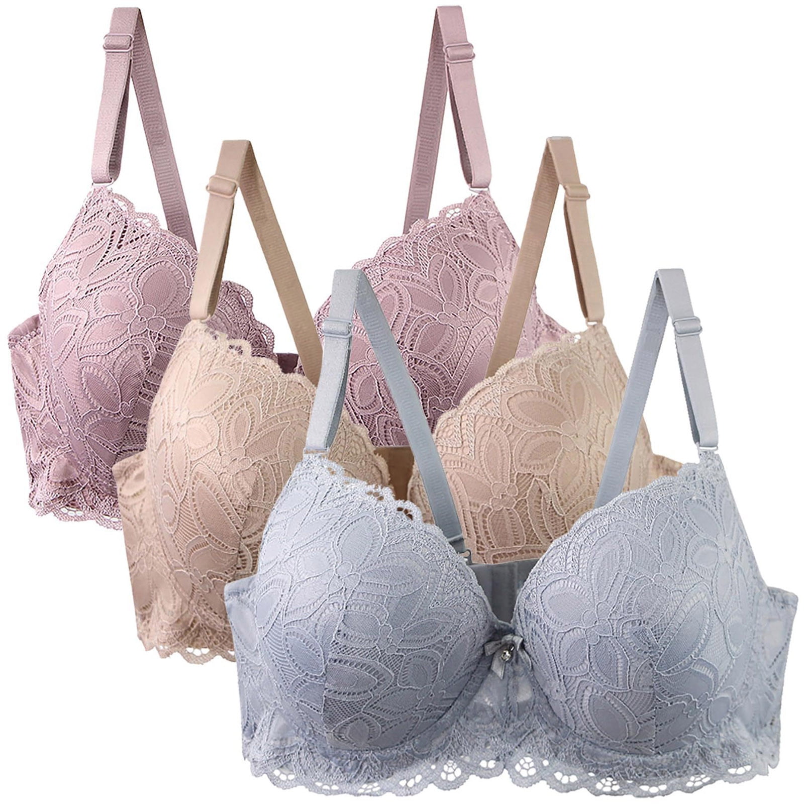 Jalioing 3 Pack Lace Bra for Women Breathable Push Up Underwire ...