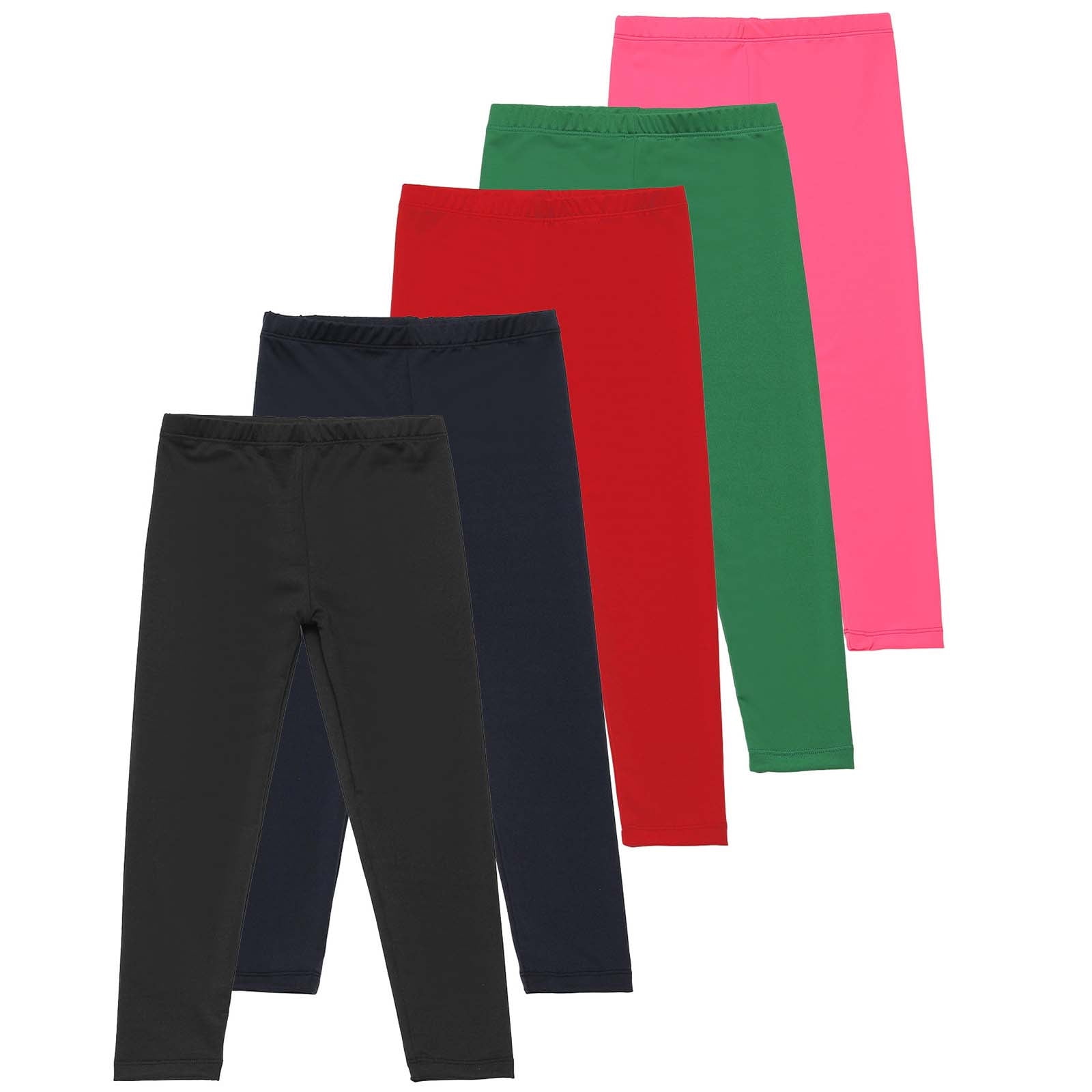 Jalioing 5 Pack Leggings for Girls Solid Color Kids Toddlers Stretchy ...