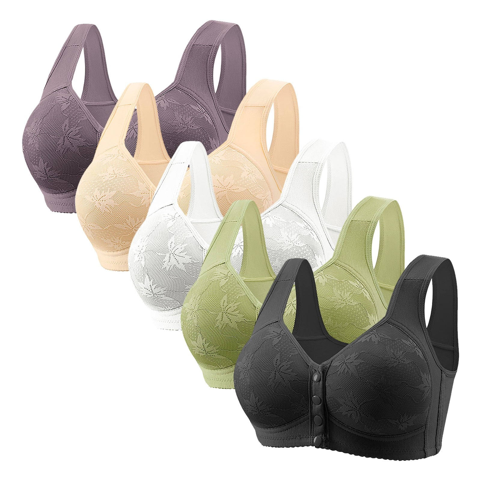 Jalioing 5 Pack Women's Bra Breathable Wireless Front Closure Lace ...